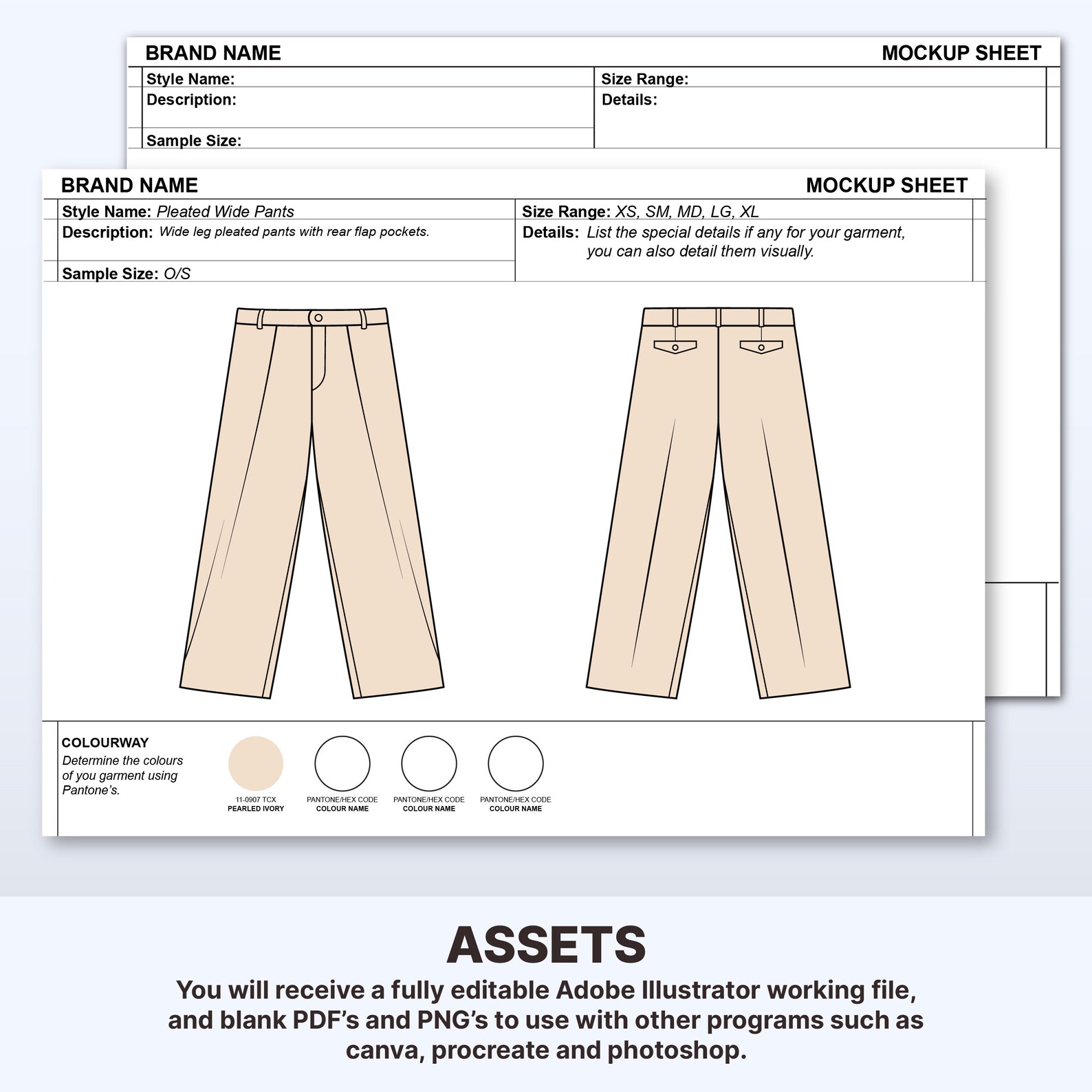 Wide Pleated Pants Mockup, Tech Pack Template (digital Download) - Etsy