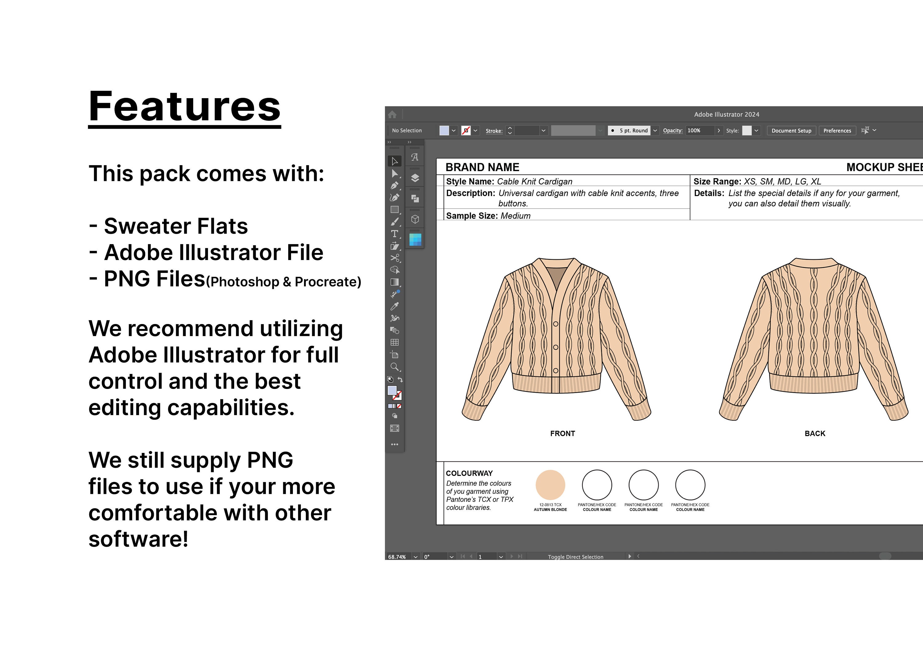 Cable-knit Cardigan Vector Mockup, Fully Editable With Illustrator ...
