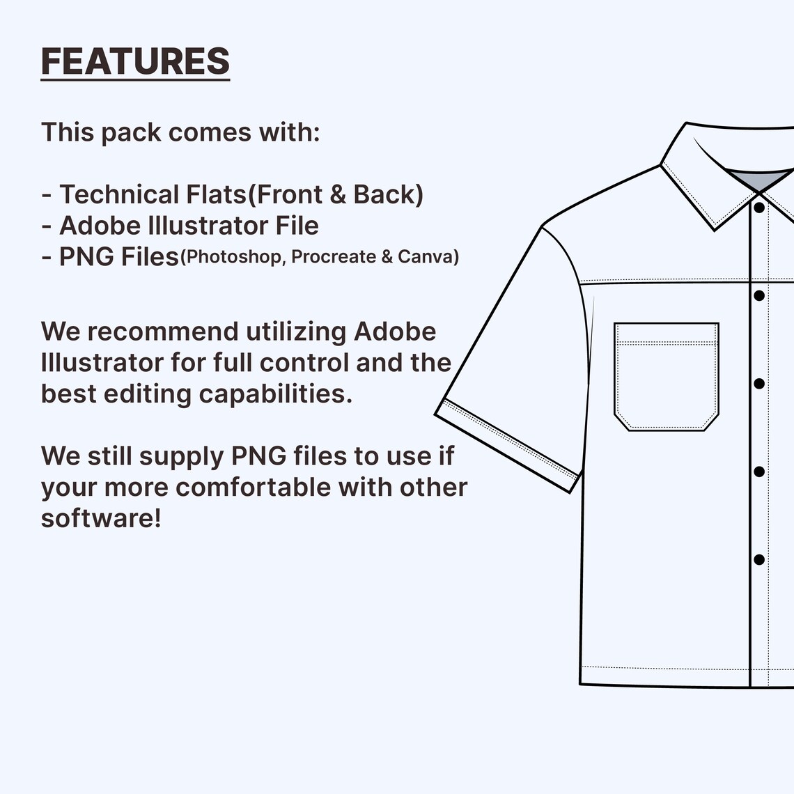 Work Shirt Vector Mockup, Tech Pack Template (illustrator, PDF) - Etsy
