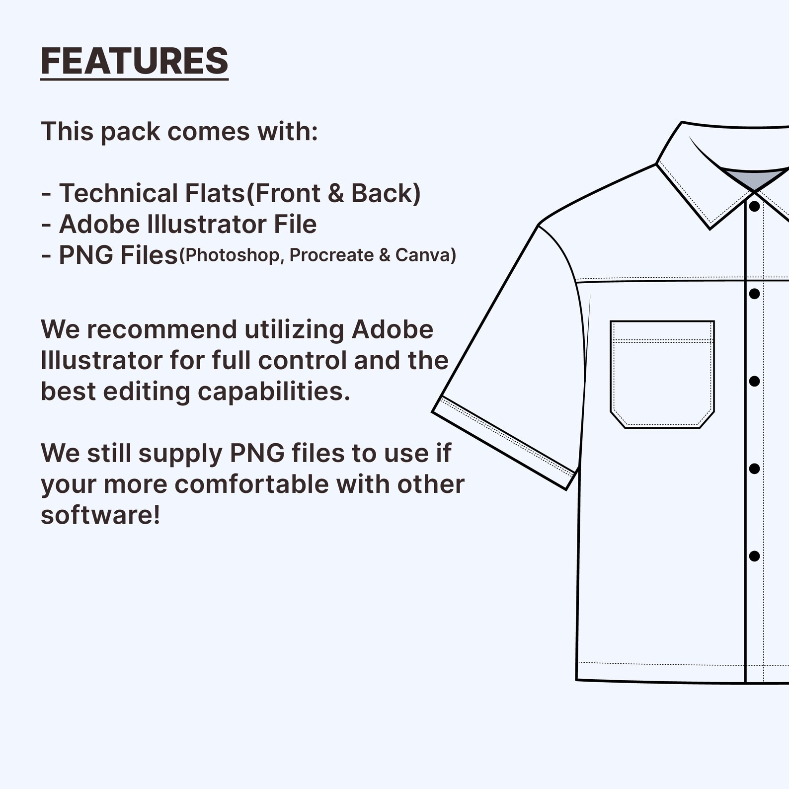 Work Shirt Vector Mockup, Tech Pack Template, Casual Shirt Technical ...