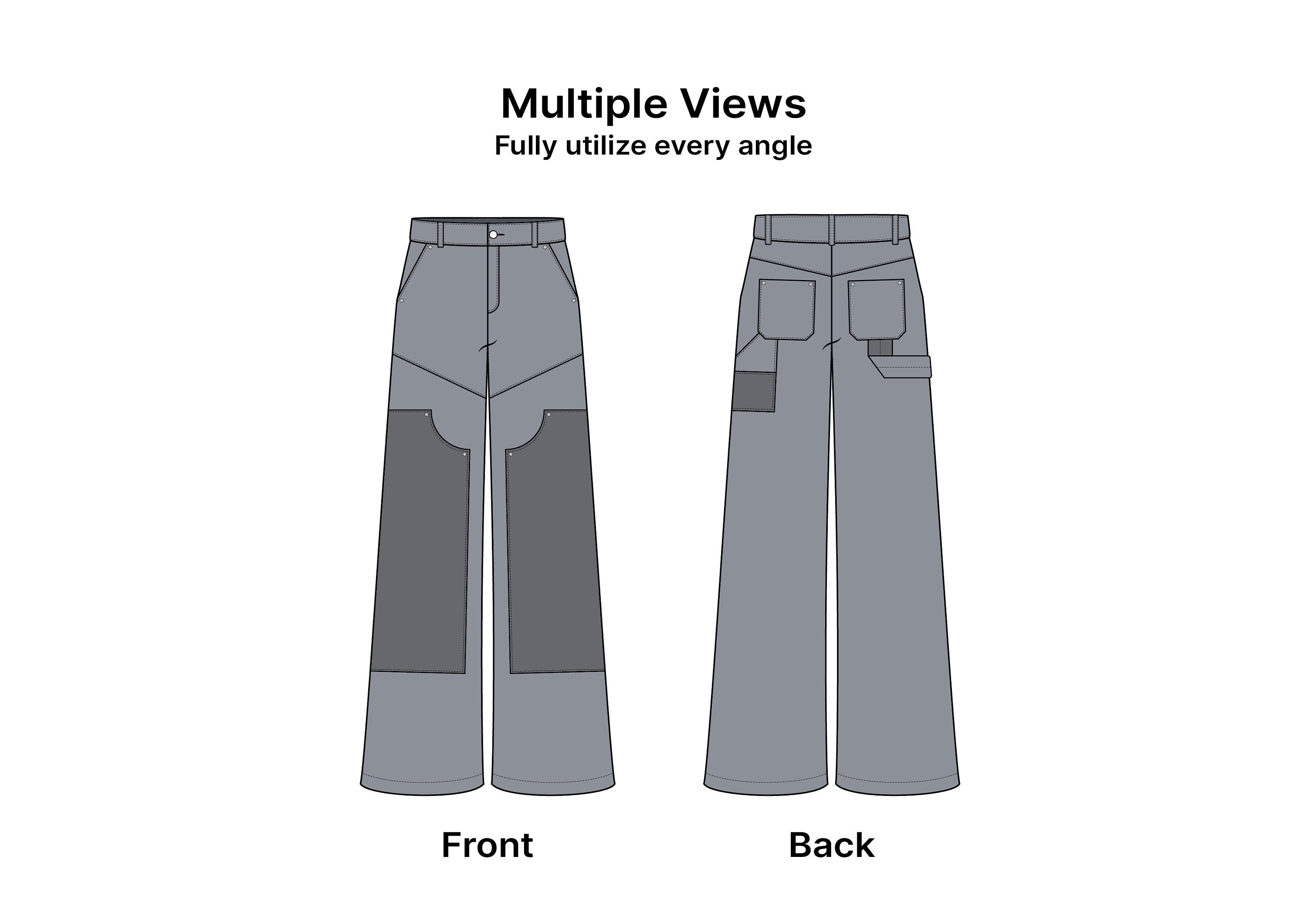 Carpenter Pants Vector Mockup, Work Pants Tech Pack Template, Fully ...