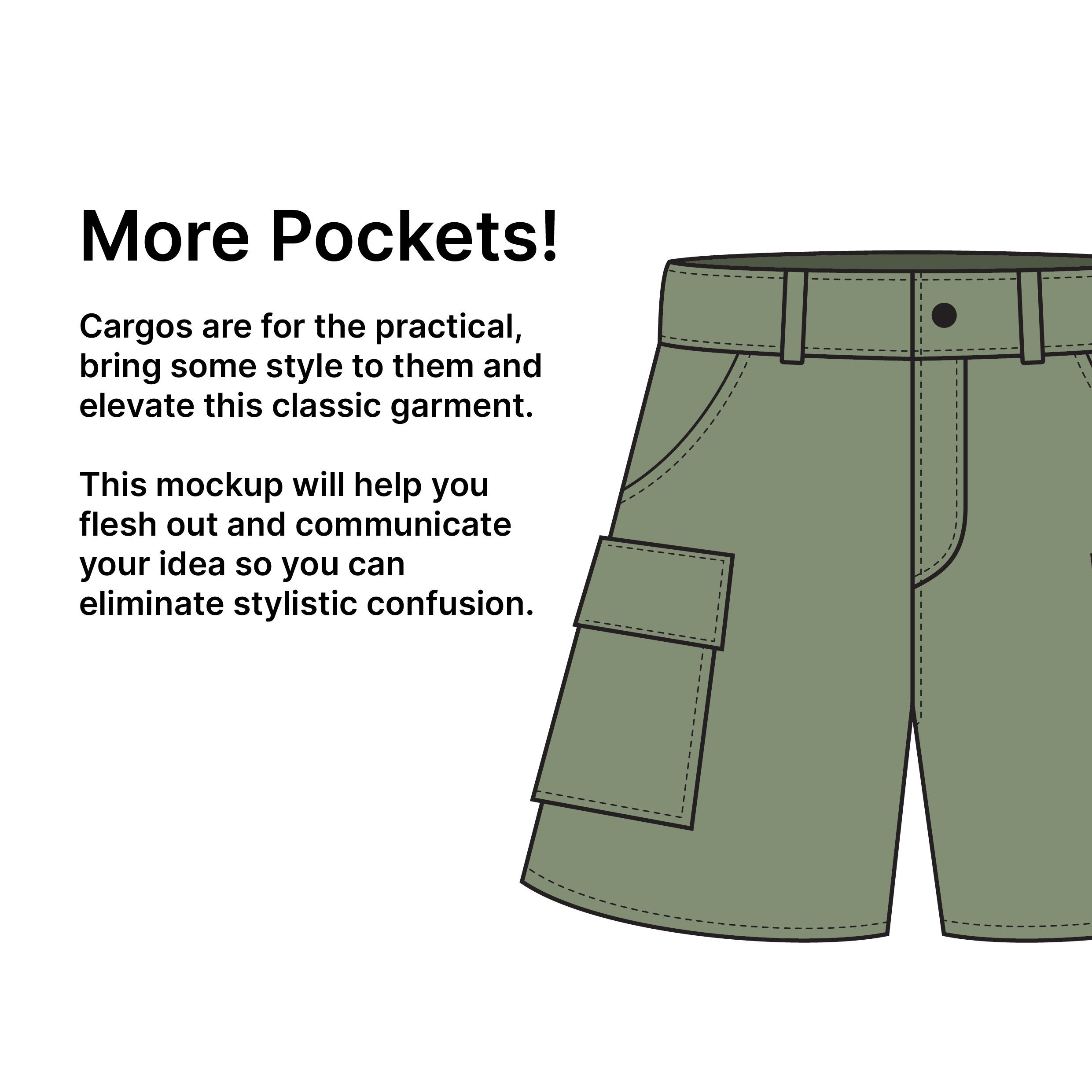 Cargo Shorts Vector Mockup, Streetwear Tech Pack Template, Editable ...