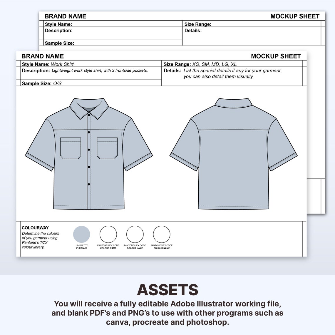 Work Shirt Vector Mockup, Tech Pack Template, Casual Shirt Technical ...