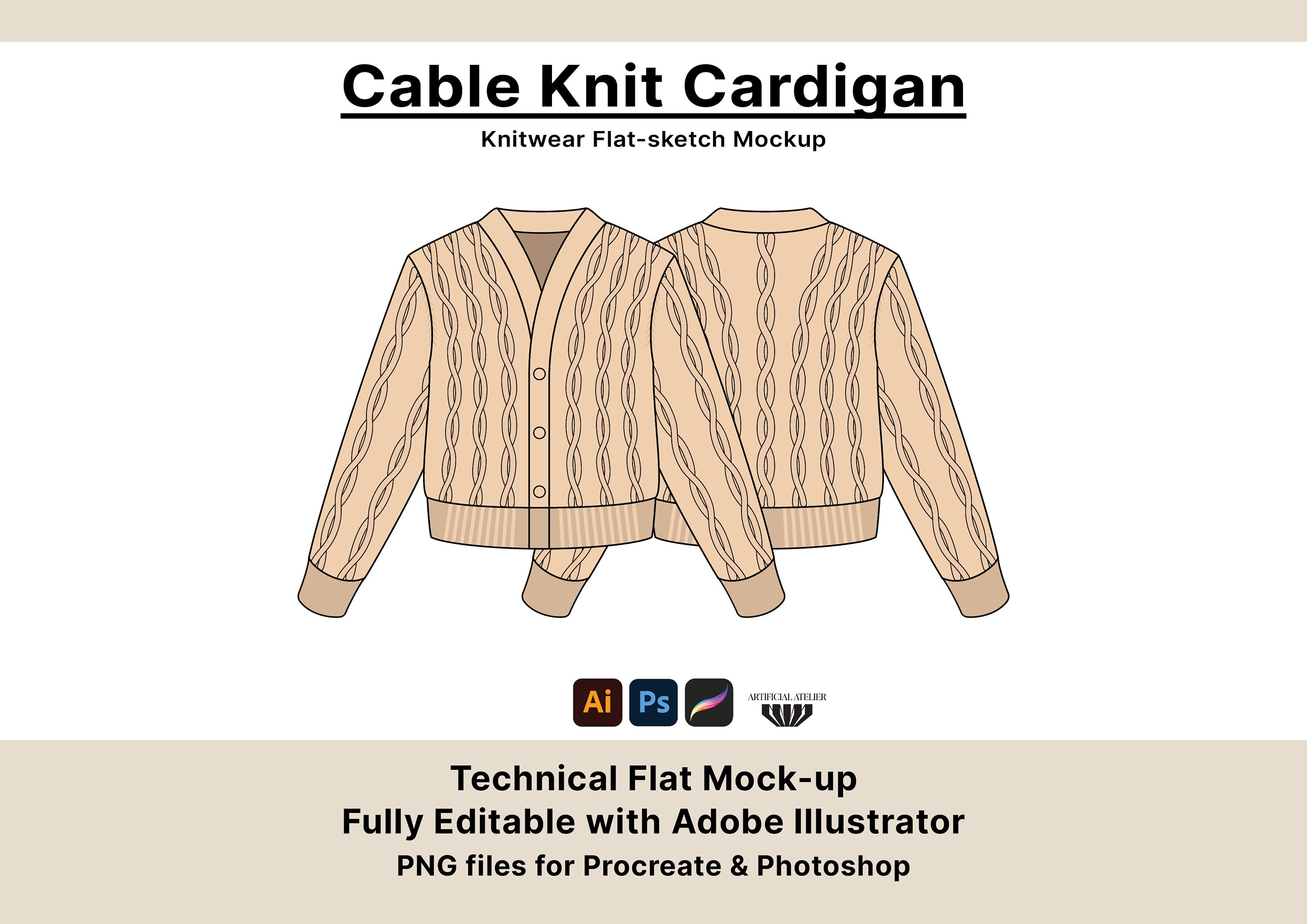 Cable-knit Cardigan Vector Mockup, Fully Editable With Illustrator ...