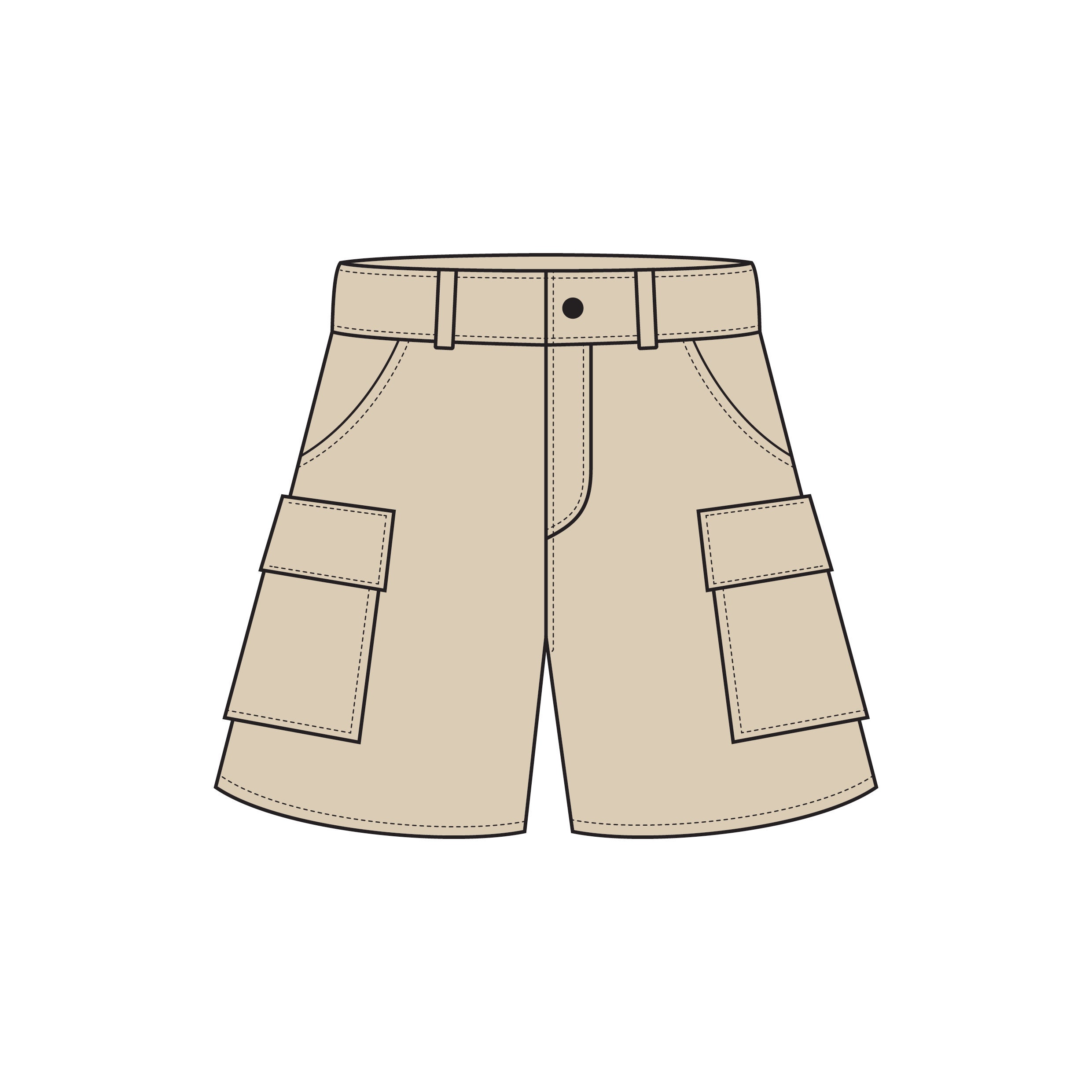 Cargo Shorts Vector Mockup, Streetwear Tech Pack Template, Editable ...