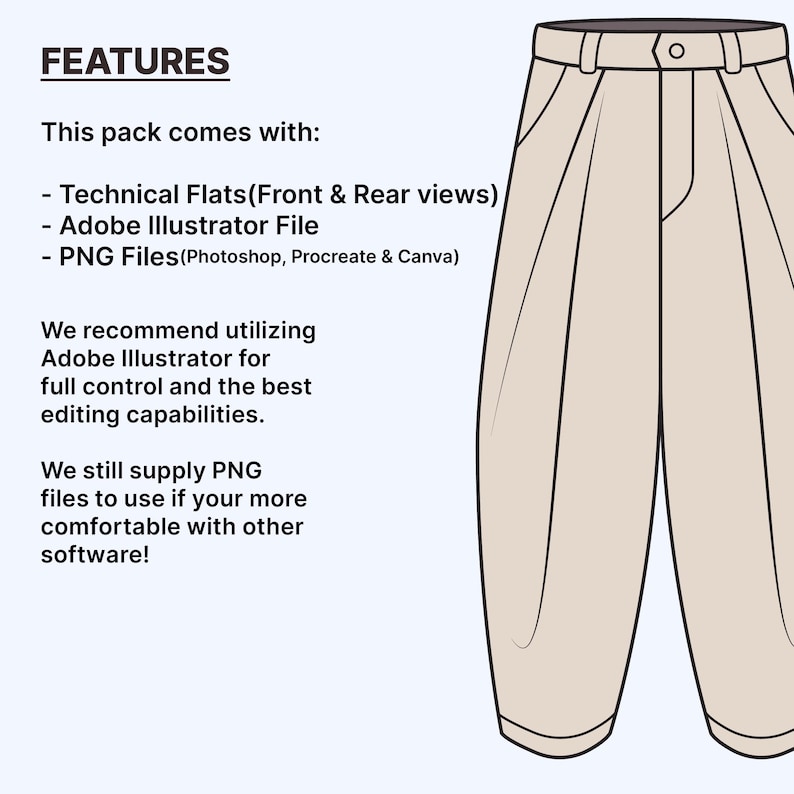 Balloon Pants Tech Pack, Editable Fashion Flats (digital Download) - Etsy