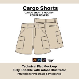 Cargo Shorts Vector Mockup, Streetwear Tech Pack Template, Editable ...