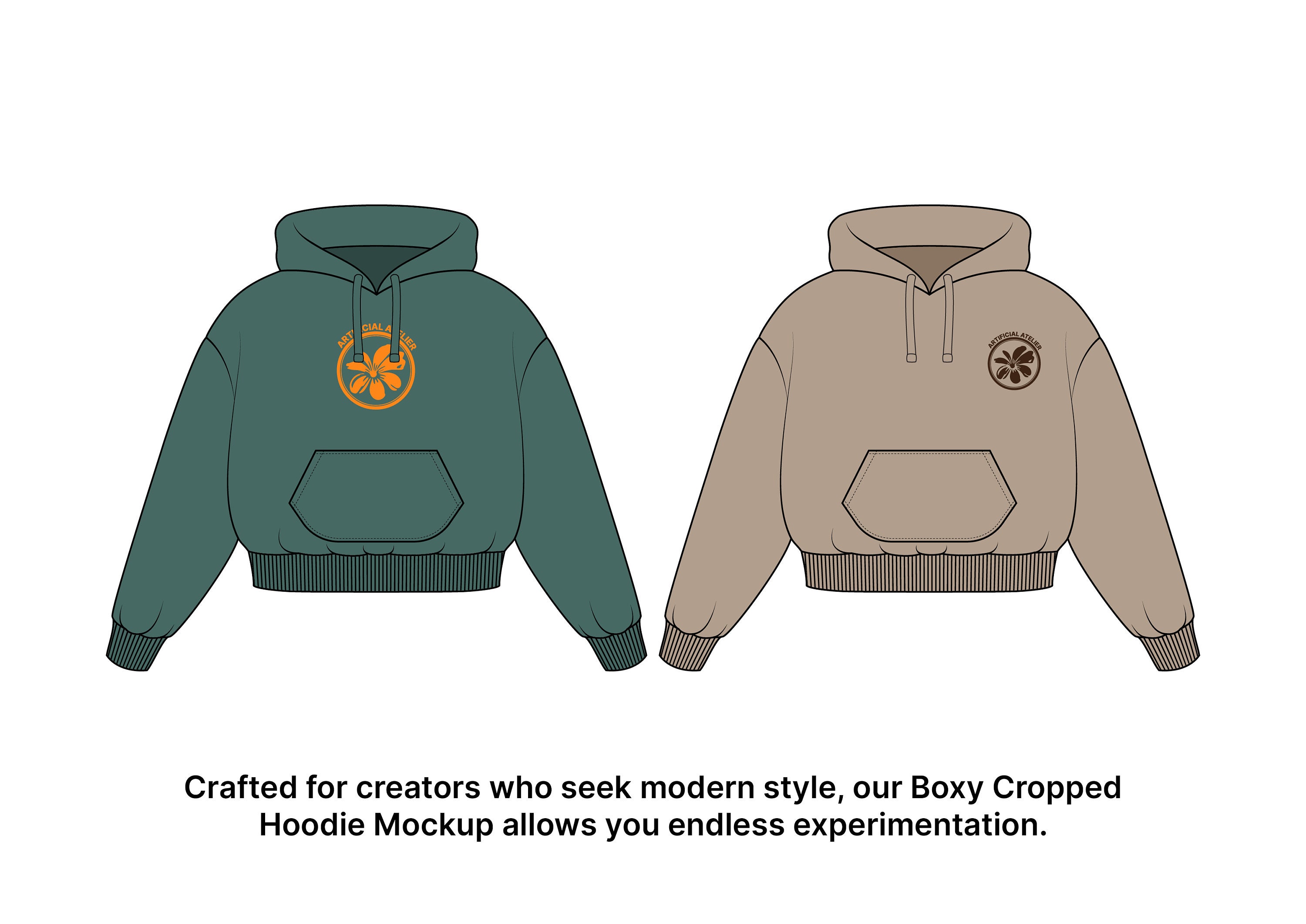 Boxy Hoodie Mockup, Vector Template for Designers, Technical Flats for ...