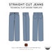 Straight Cut Jeans Vector Mockup, Ready-to-use Fashion Flats, Tech Pack ...