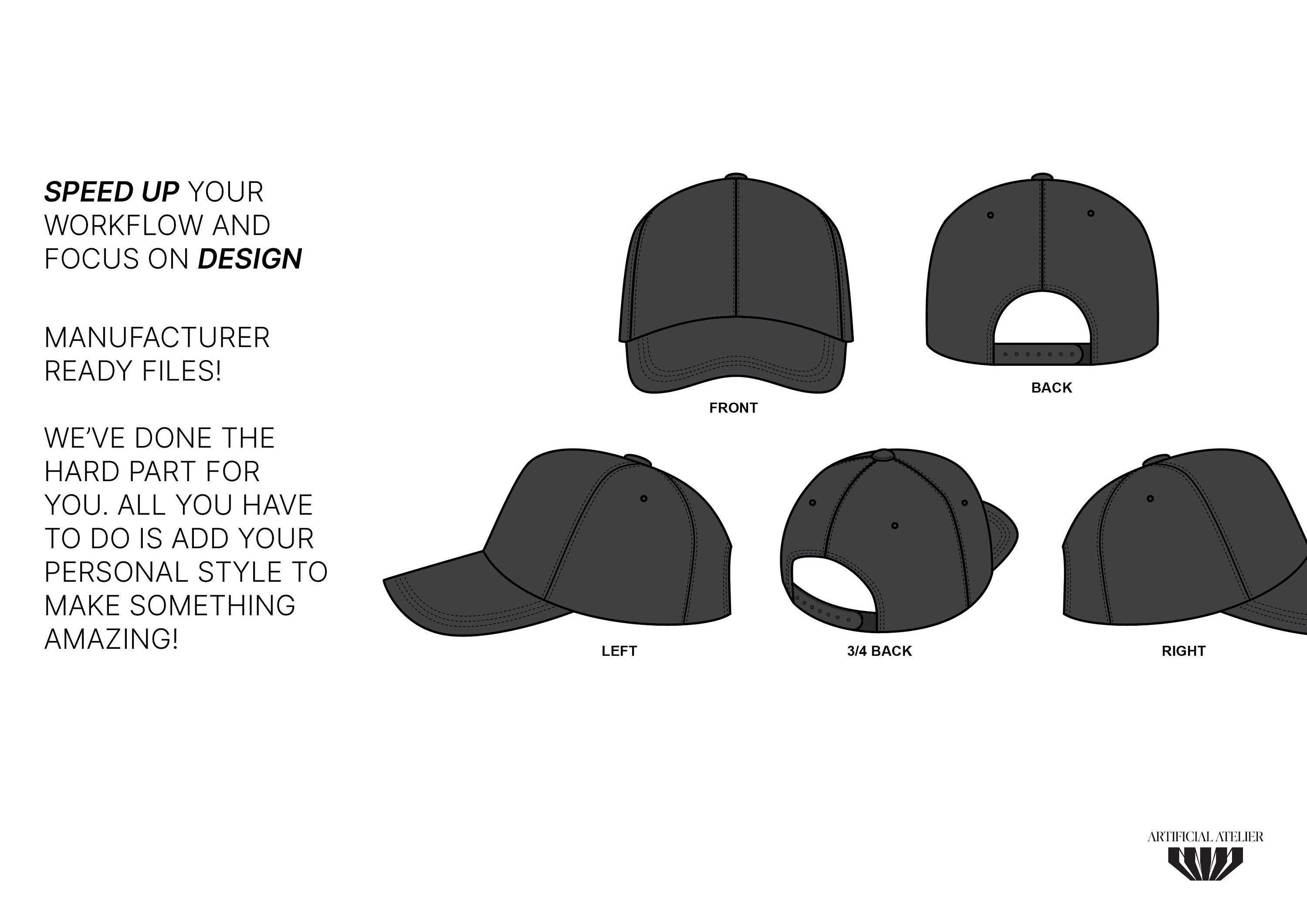 Snapback Vector Mockup, 6 Panel Hat Flatsketch, Fashion Flats for ...