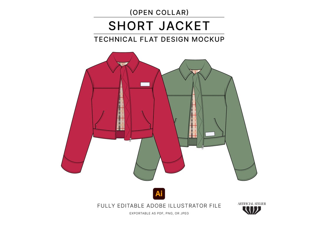 Utility Jacket Vector Mockup, Women's Jacket Fashion Flats, Ready-to ...