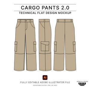 Cargo Pants Vector Mockup, Fashion Flats for Designers, Customizable ...