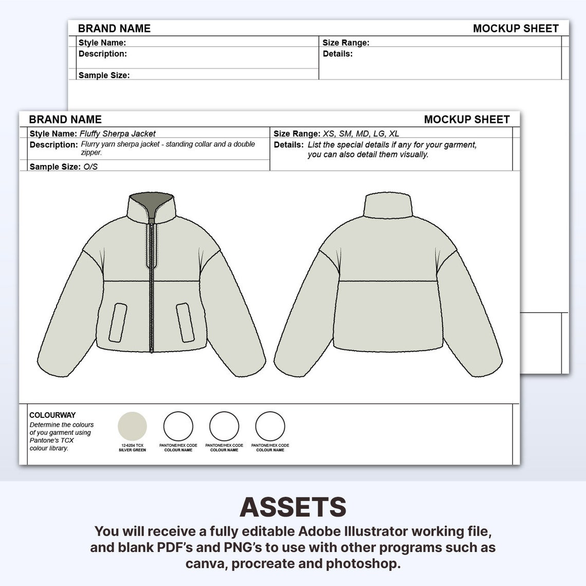 Sherpa Jacket Mockup Simple Streetwear Tech Pack, Editable With ...