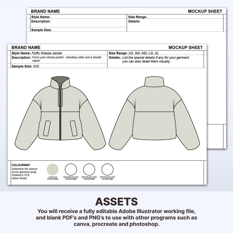 Sherpa Jacket Mockup - Simple Streetwear Tech Pack, Editable With ...