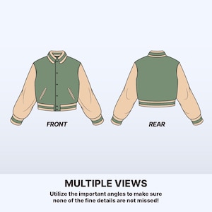 Varsity Jacket Vector Mockup, Fully Editable Illustrator File, Fashion Flats for Designing ...