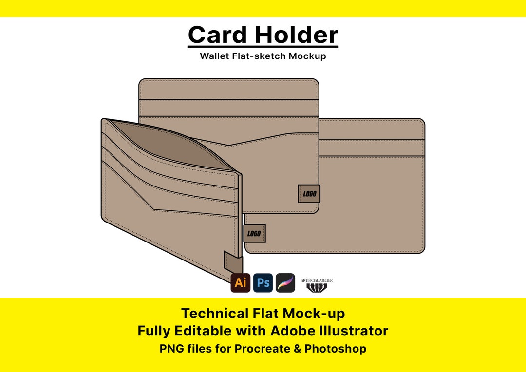 Card Holder Vector Mockup, Flat-sketch Template for Accessory Design ...
