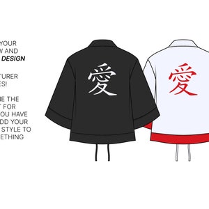 Kimono Over-shirt Vector Mockup, Japanese Haori Technical Drawing ...