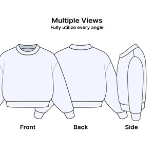 Crewneck Vector Mockup, Sweatshirt Fashion Flats for Designers ...