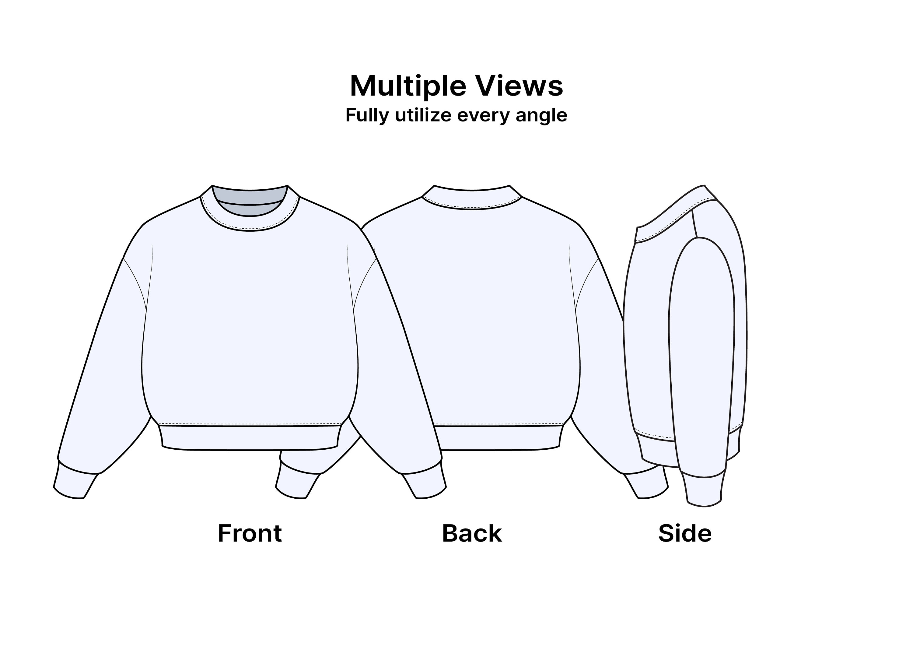 Crewneck Vector Mockup, Sweatshirt Fashion Flats for Designers ...