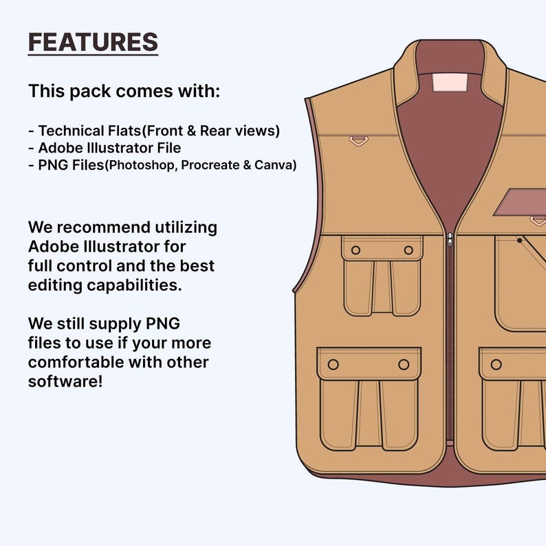Utility Vest Mockup, Simple Tech Pack for Designers, Mockups Template ...