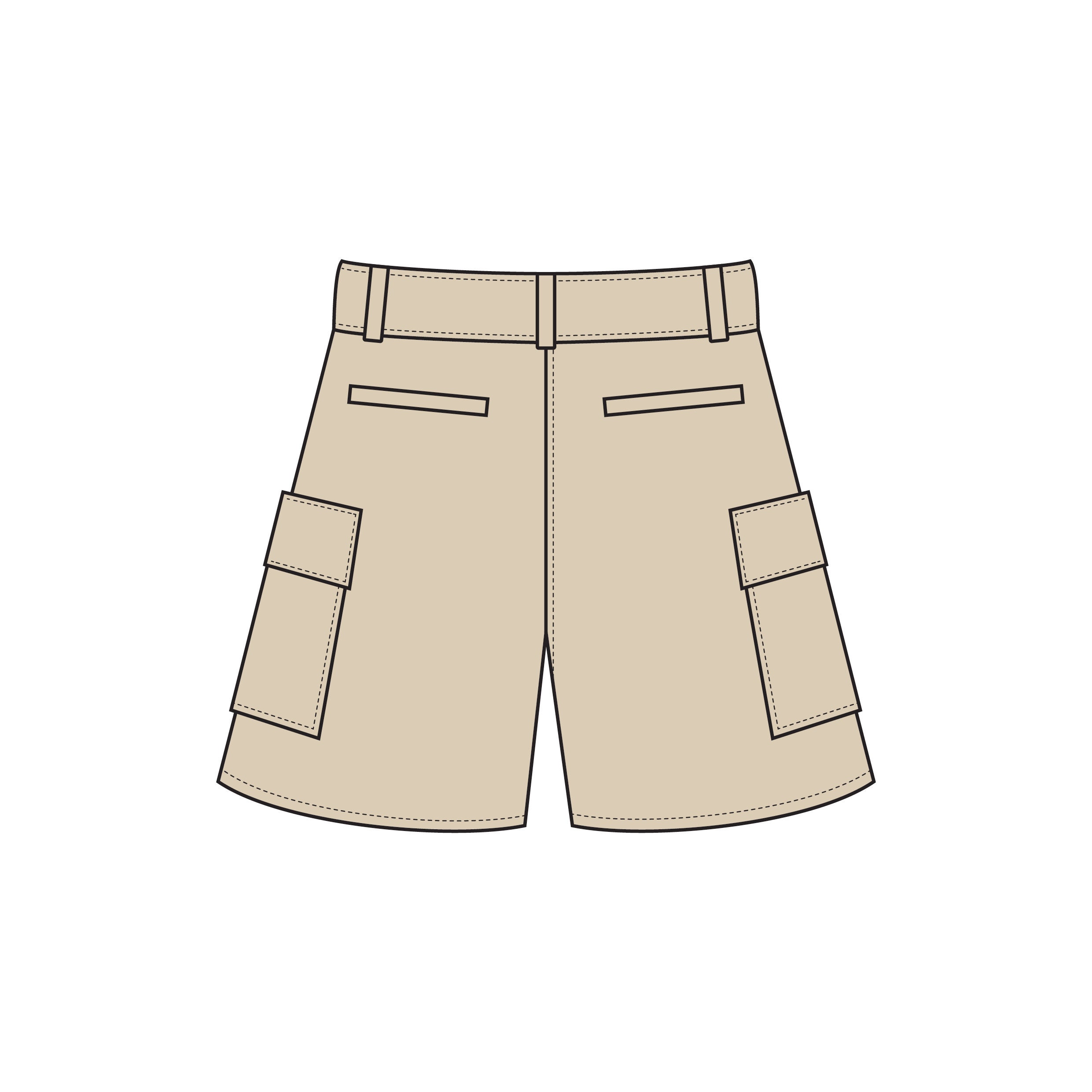 Cargo Shorts Vector Mockup, Streetwear Tech Pack Template, Editable ...