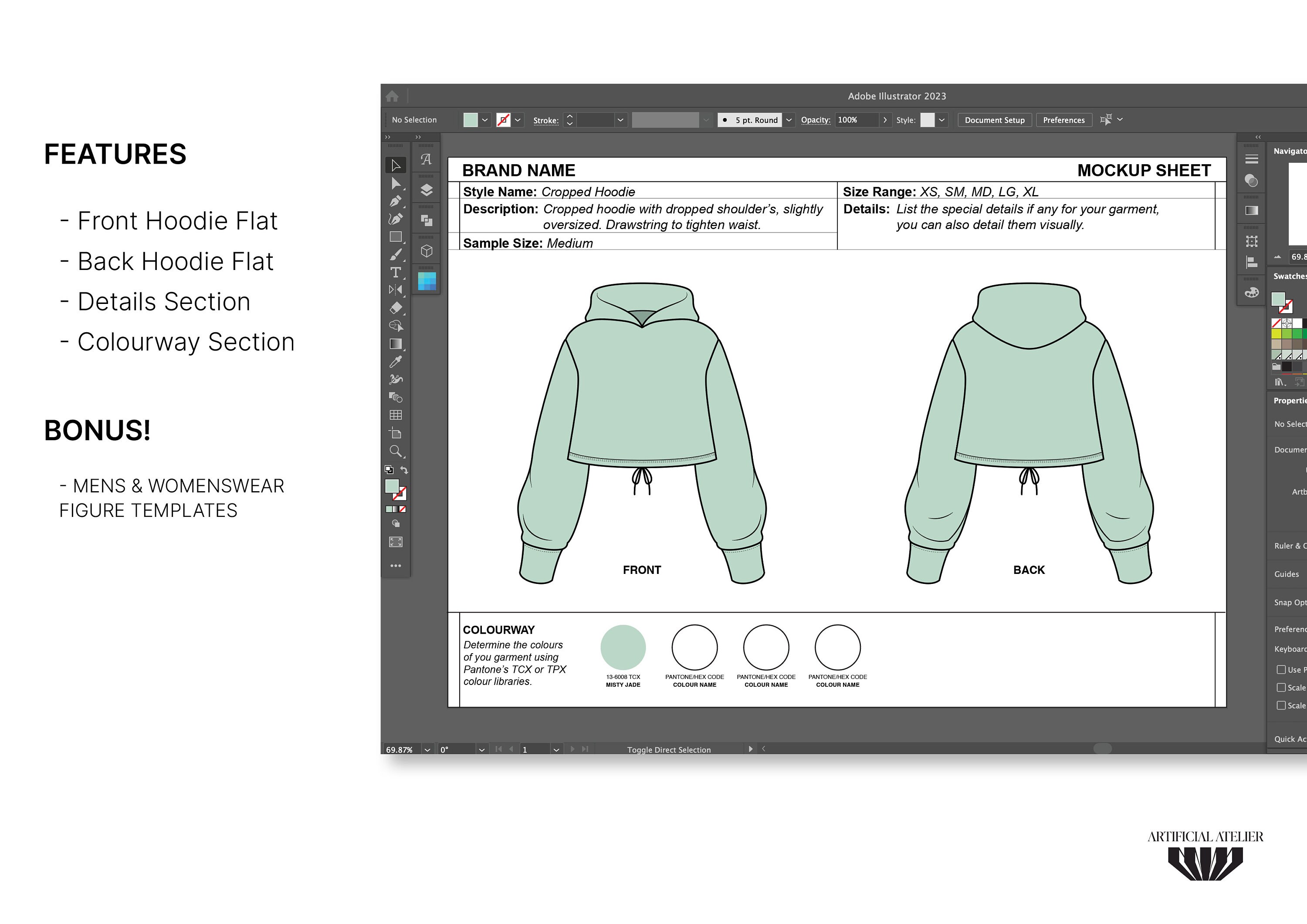 Cropped Hoodie Vector Mockup, Ready-to-use Technical Flats for ...