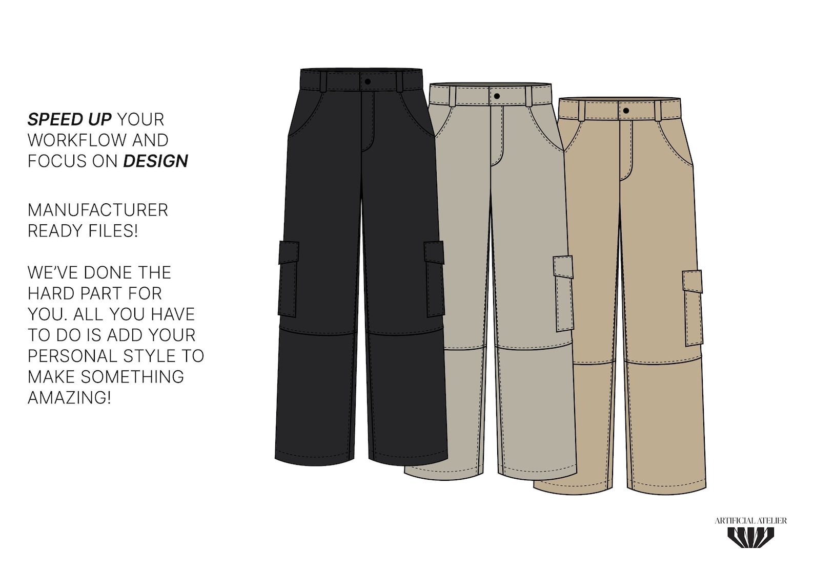 Cargo Pants Vector Mockup, Fashion Flats for Designers, Customizable ...
