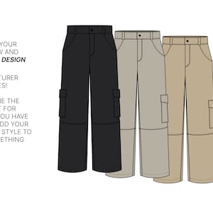 Cargo Pants Vector Mockup, Fashion Flats for Designers, Customizable ...