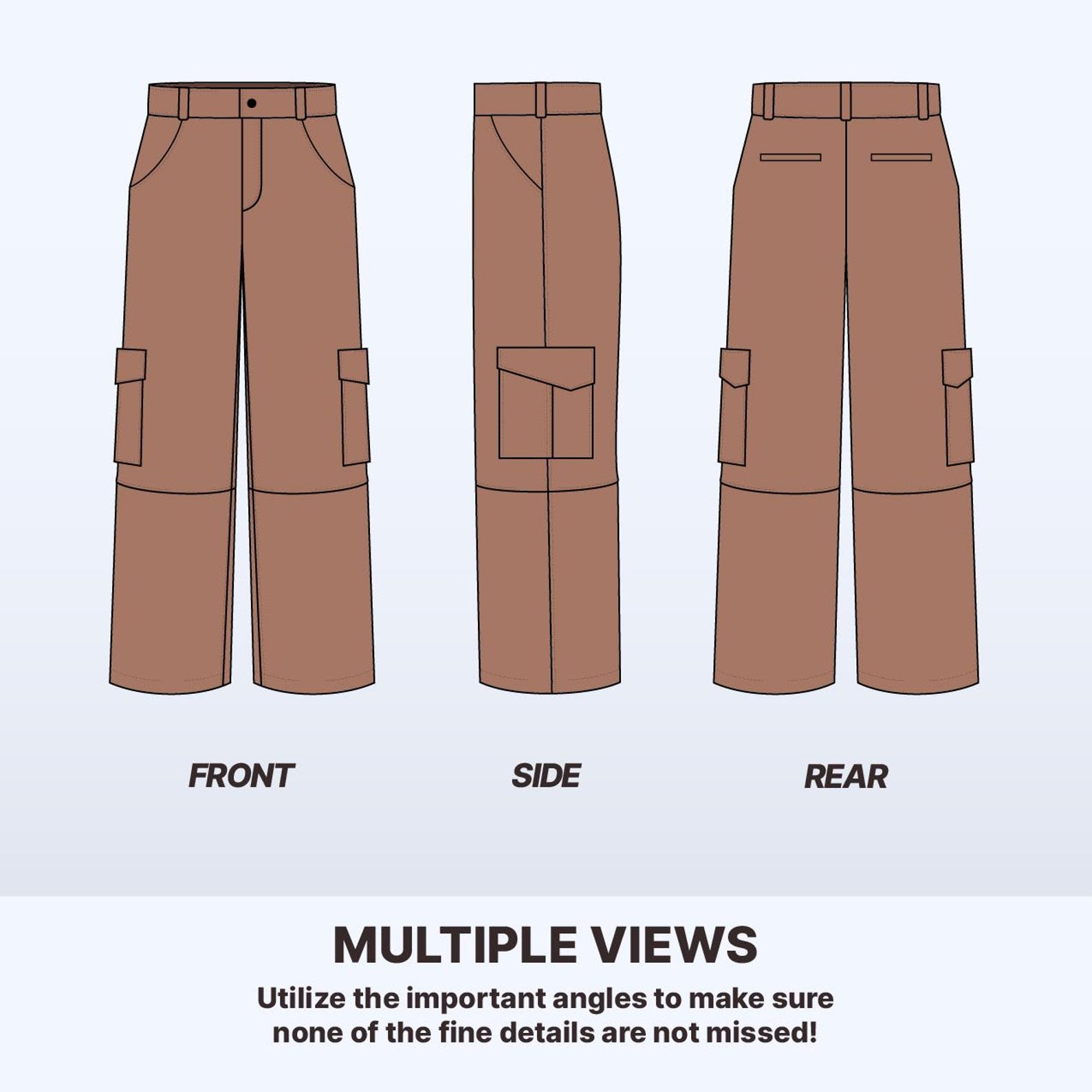 Cargo Pants Vector Mockup, Fashion Flats for Designers, Customizable ...
