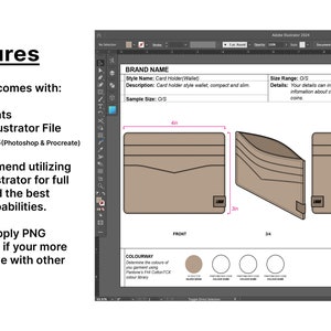 Card Holder Vector Mockup, Flat-sketch Template for Accessory Design ...