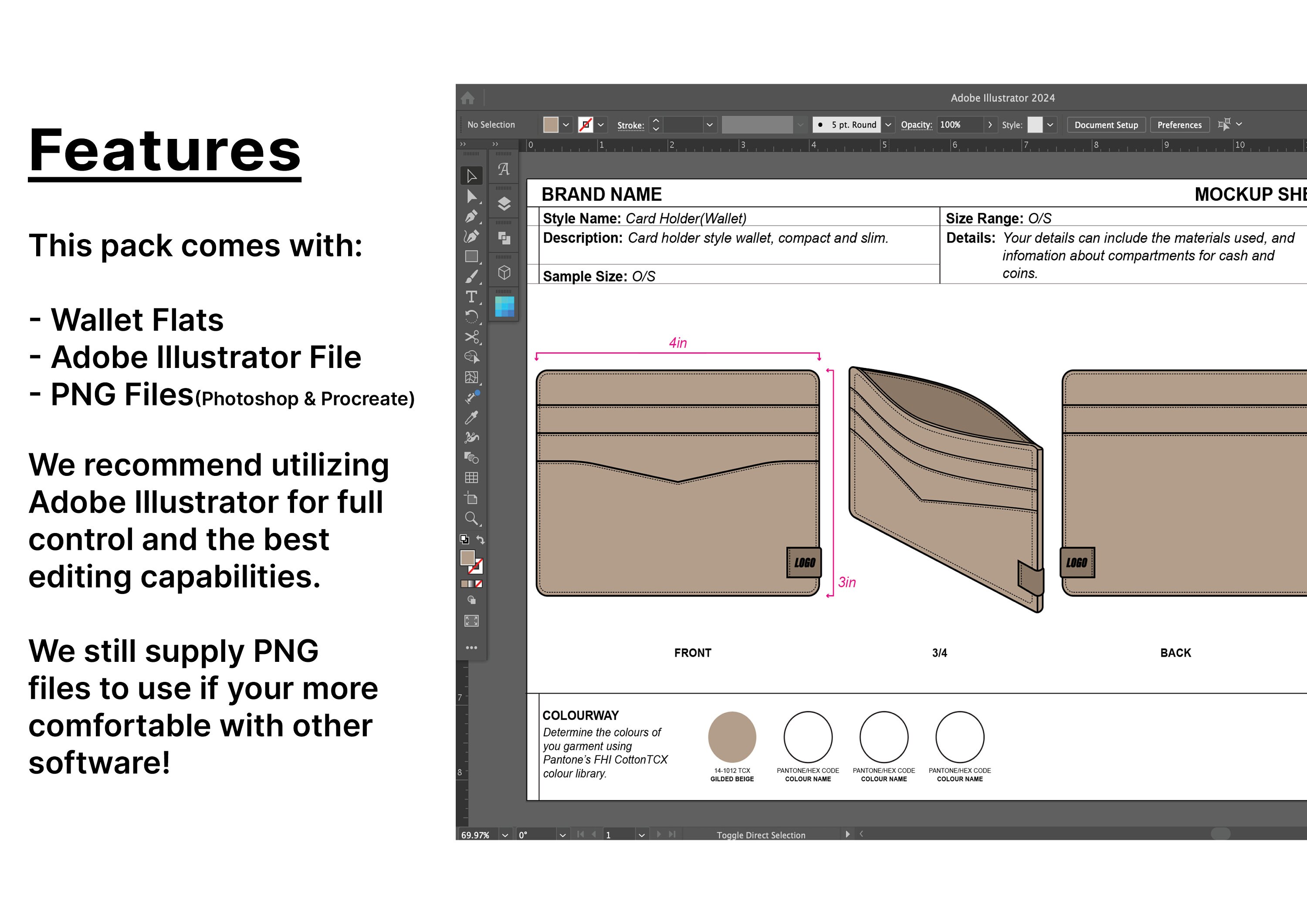 Card Holder Vector Mockup, Flat-sketch Template for Accessory Design ...