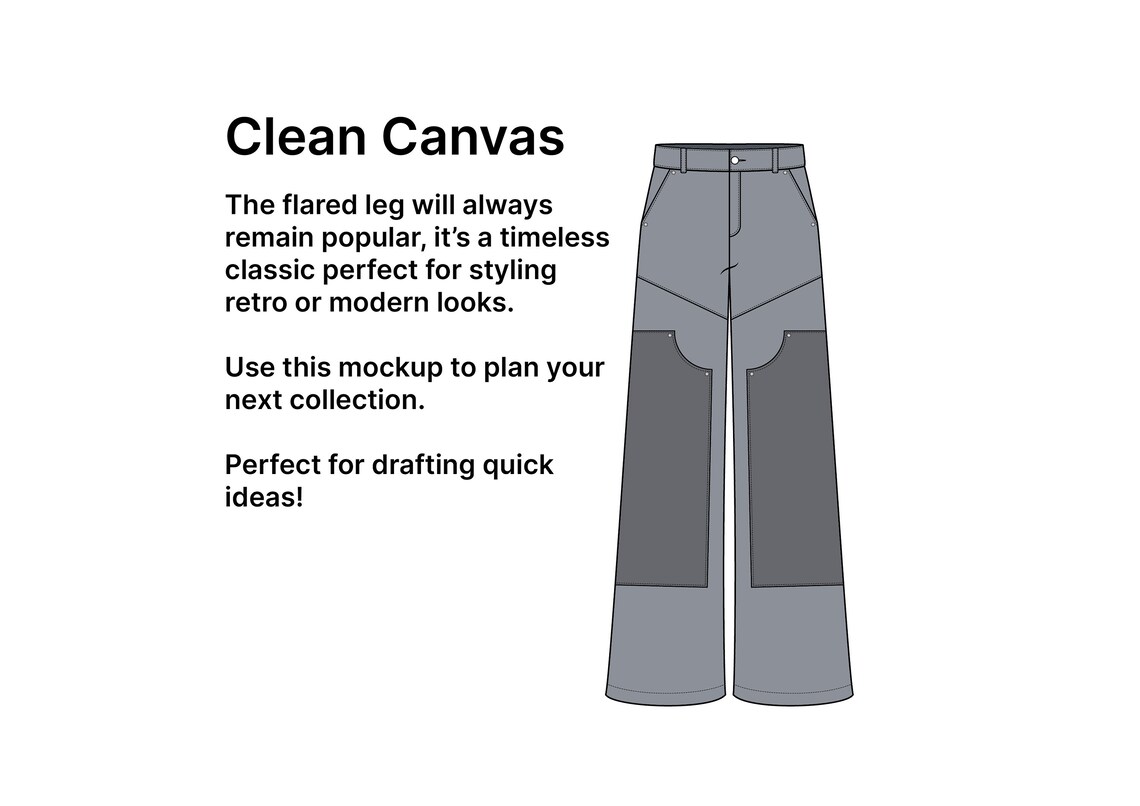 Carpenter Pants Vector Mockup, Work Pants Tech Pack Template, Fully ...