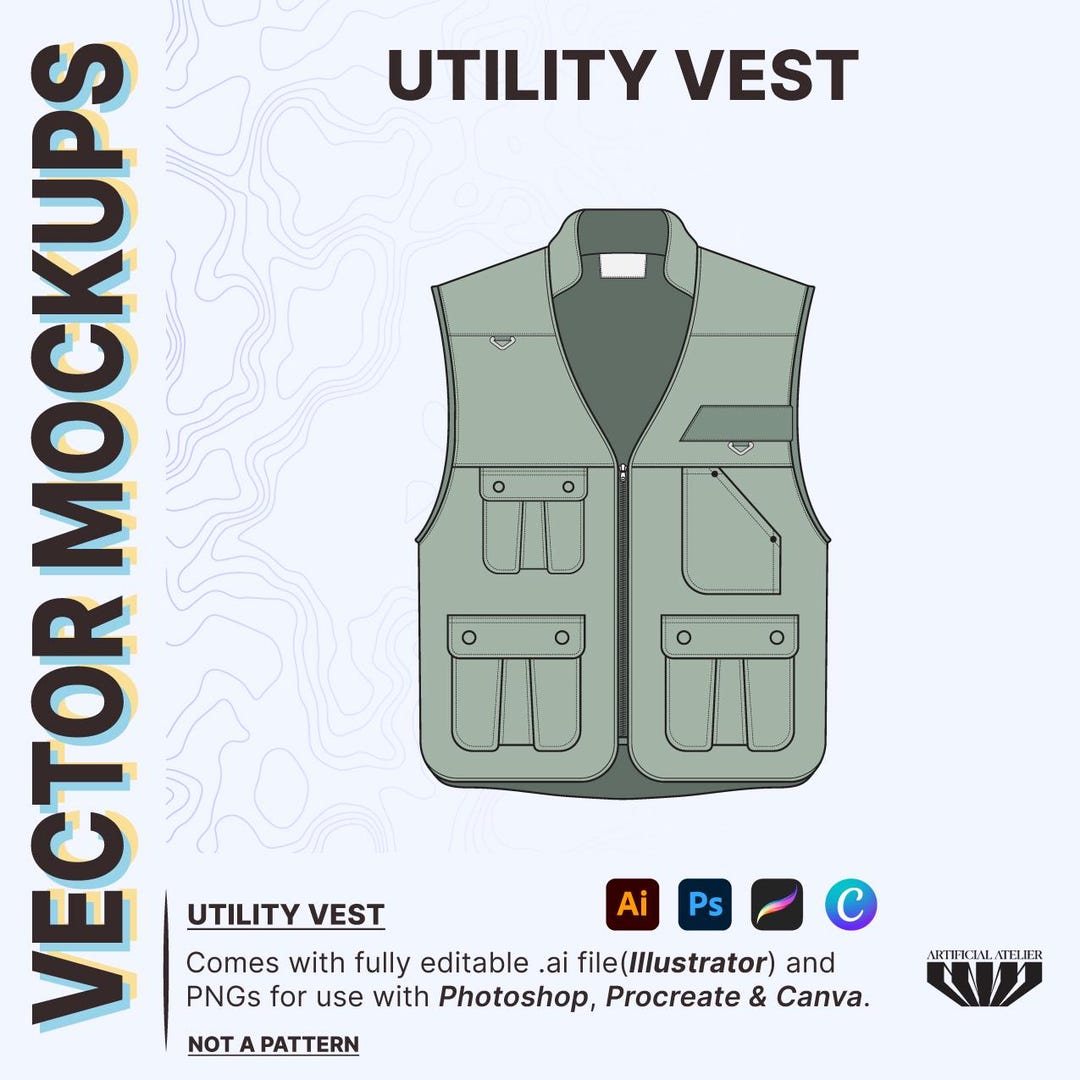 Utility Vest Mockup, Simple Tech Pack for Designers, Mockups Template ...