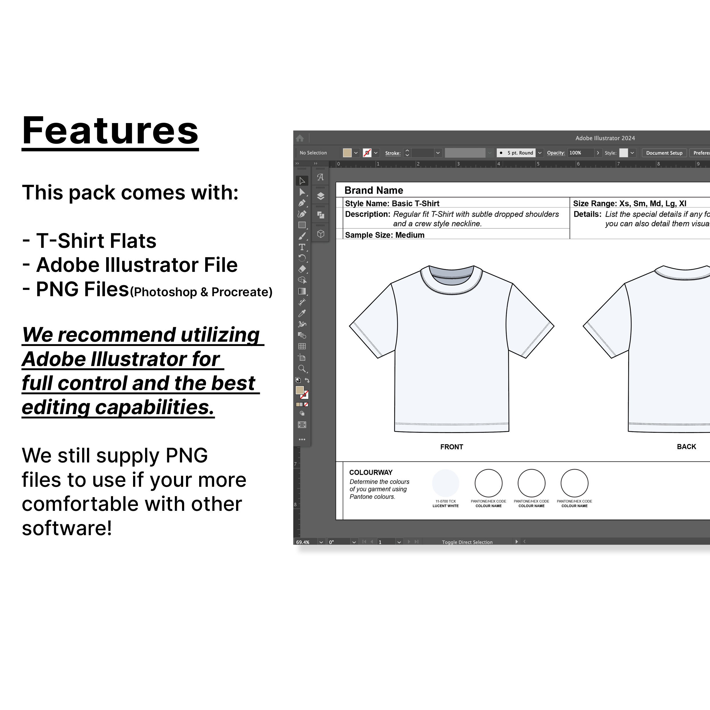 T-shirt Mockup Template, Simple Tech Pack for Beginners, Fully Editable ...