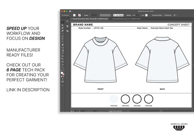 Streetwear Mockneck T-shirt Template, Vector Drawing for Fashion Design ...