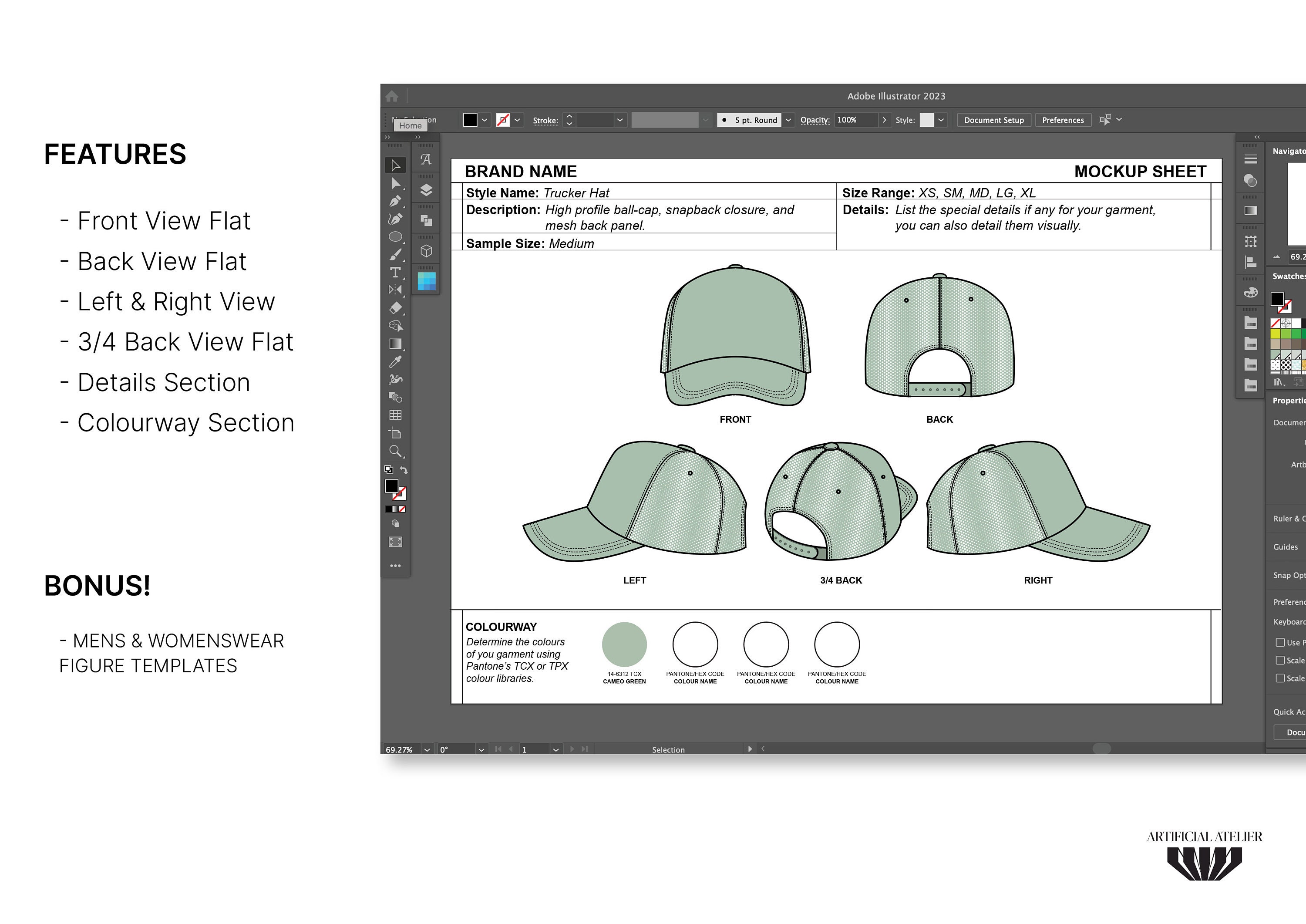 Trucker Hat Vector Mockup Pack, Fashion Flat-sketch for Mesh Baseball Cap, Technical Drawing ...