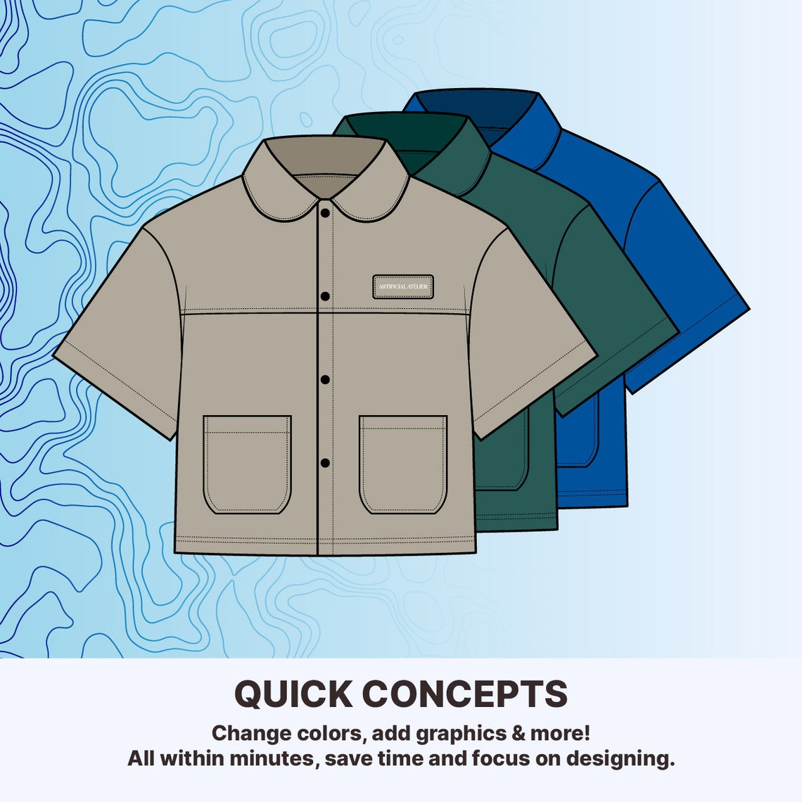 Cropped Workshirt Mockup - Simple Streetwear Tech Pack, Editable With ...