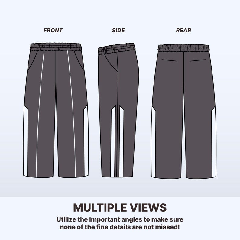 Tech Pack for Trackpants, Fashion Cads for Clothing Brands, Vector Tech ...