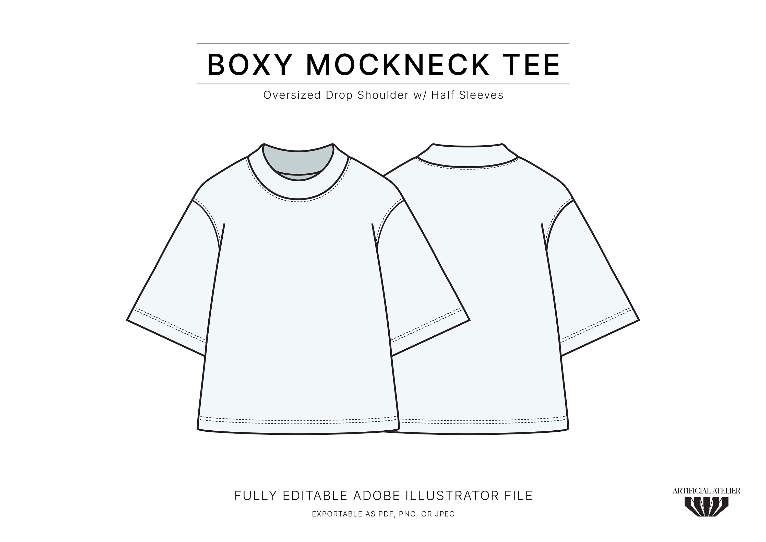 Streetwear Mockneck T-shirt Template, Vector Drawing for Fashion Design ...