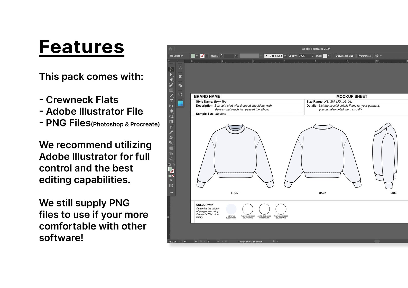Crewneck Vector Mockup, Sweatshirt Fashion Flats for Designers ...