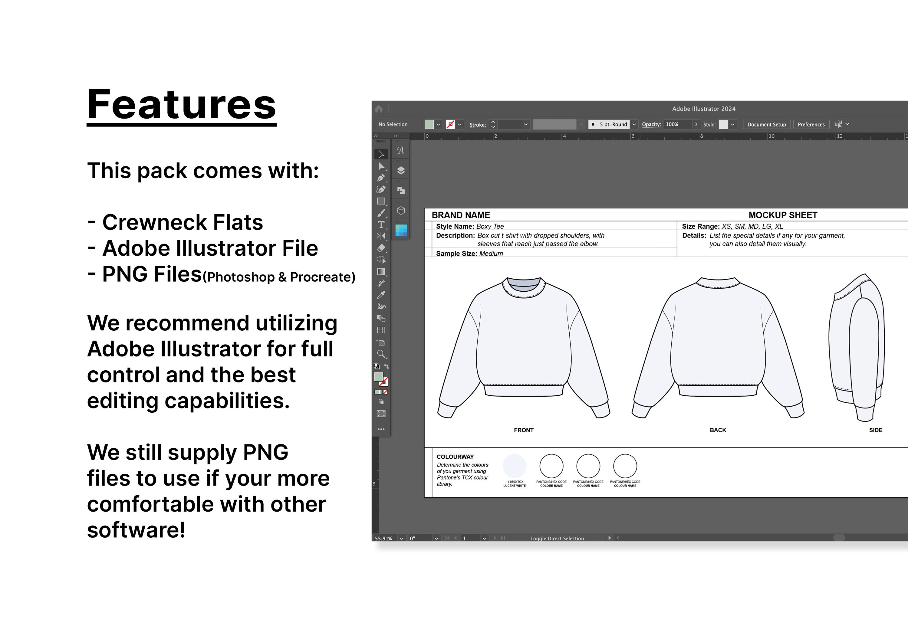 Crewneck Vector Mockup, Sweatshirt Fashion Flats for Designers ...