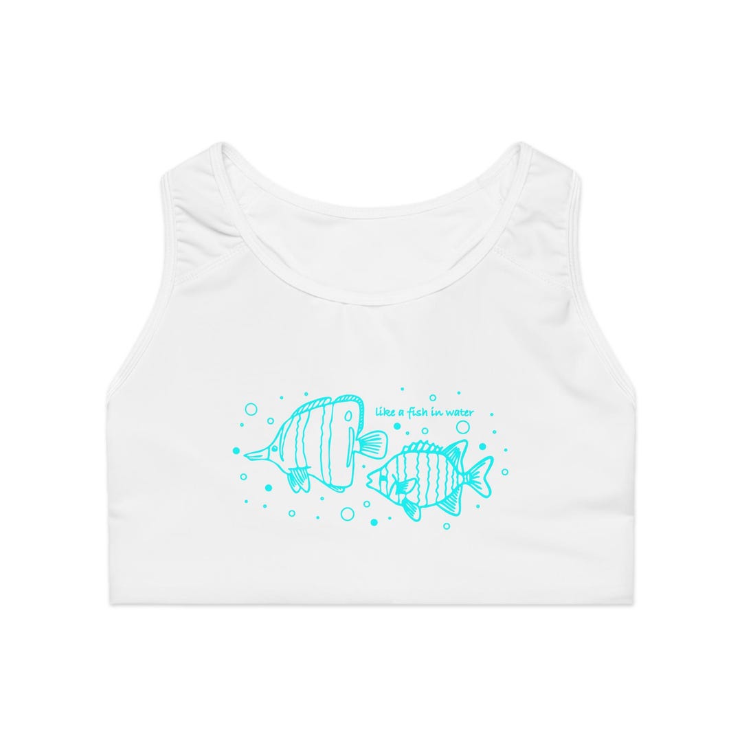 Ocean-themed Sports Bra, Fish Print Athletic Top for Yoga, Gym, Aquatic ...