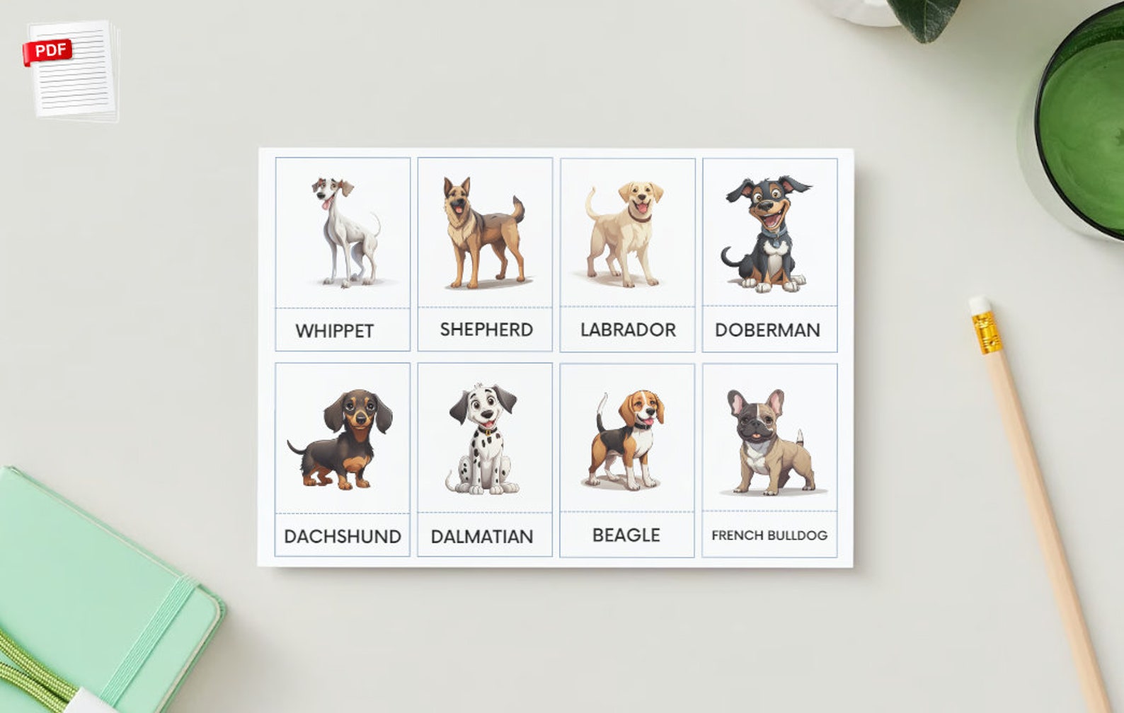 26 Different Dog Breed Flashcards Cartoon Style, Montessori Cards ...