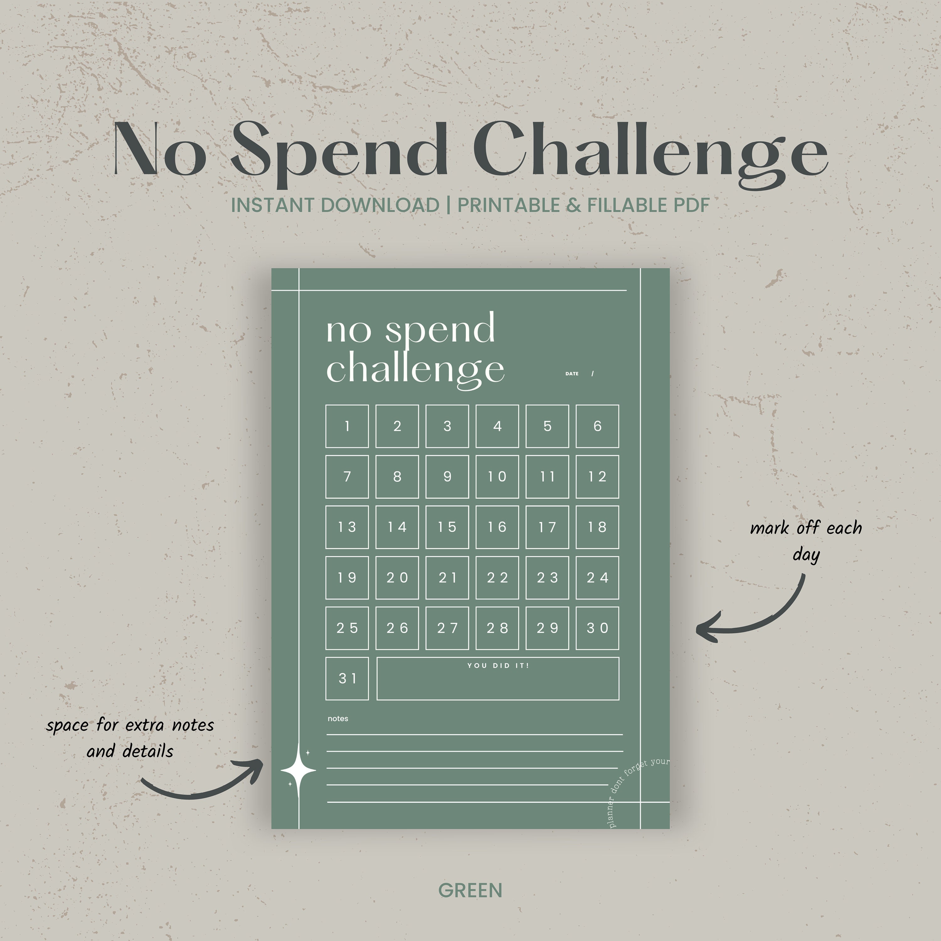 No Spend Challenge Tracker Digital Planner Template for Goodnotes on ...