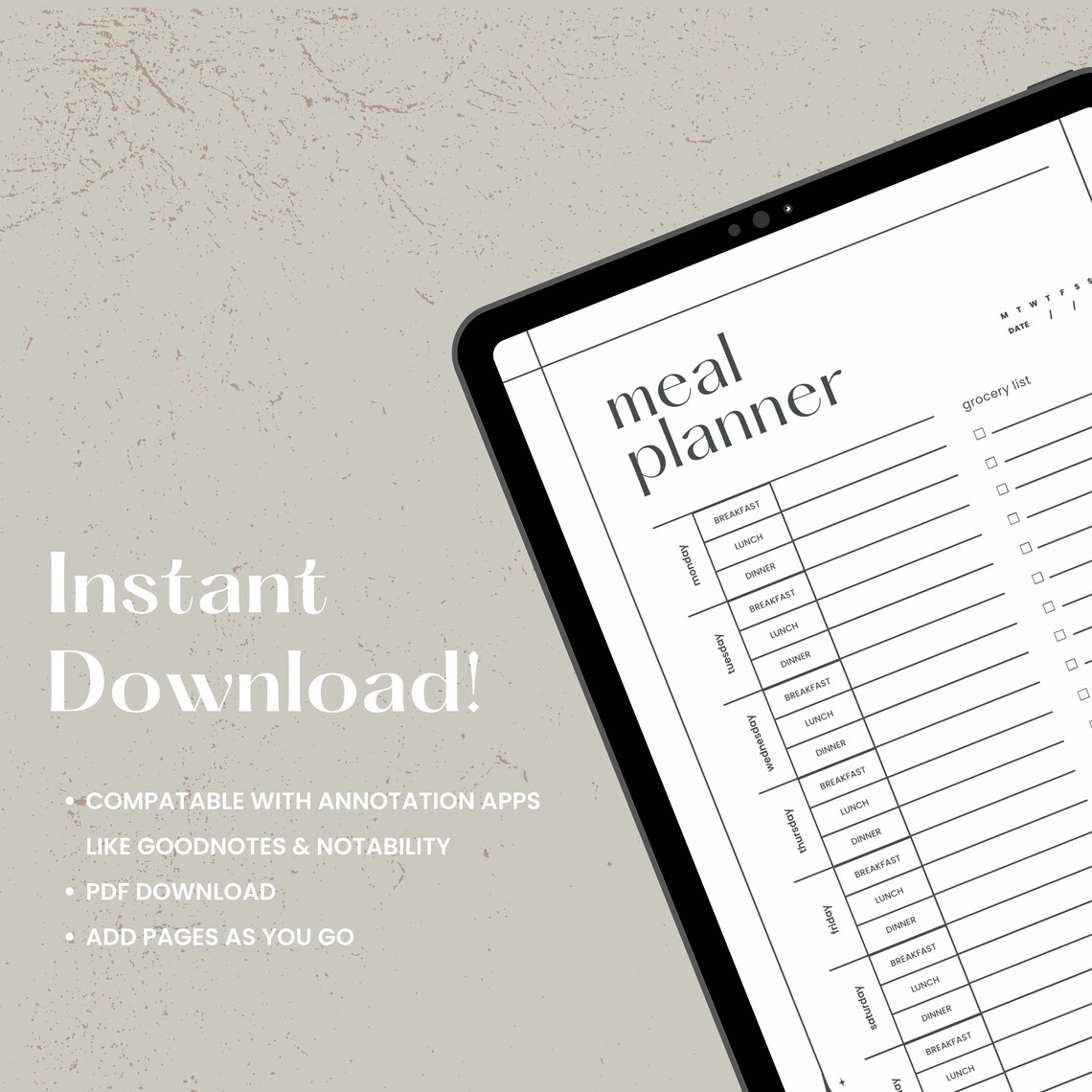 Weekly Meal Planner Printable, Daily Food Log, Digital Menu Plan ...