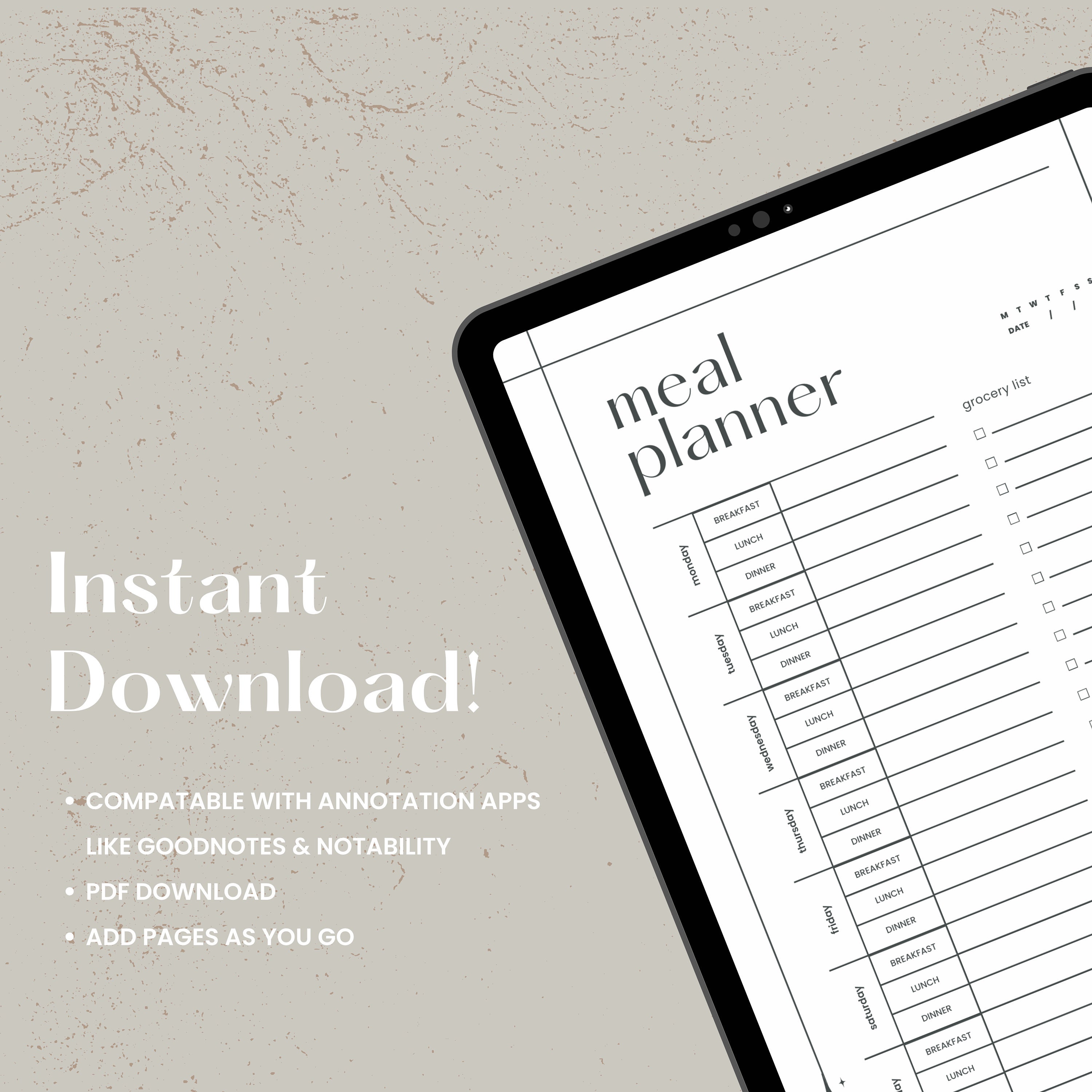 Weekly Meal Planner Printable, Daily Food Log, Digital Menu Plan ...