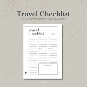 Travel Checklist, Digital Printable Travel Checklist, Travel Packing ...
