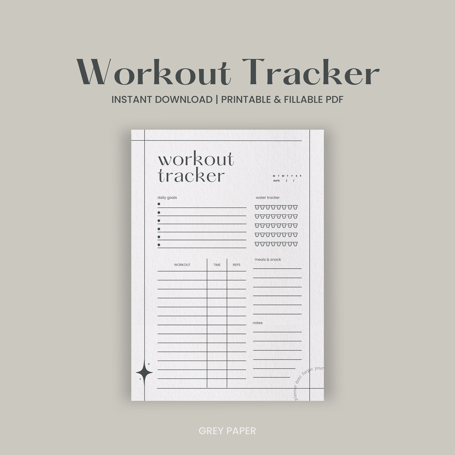 Workout Tracker, Daily Exercise Planner Digital Template for Goodnotes ...