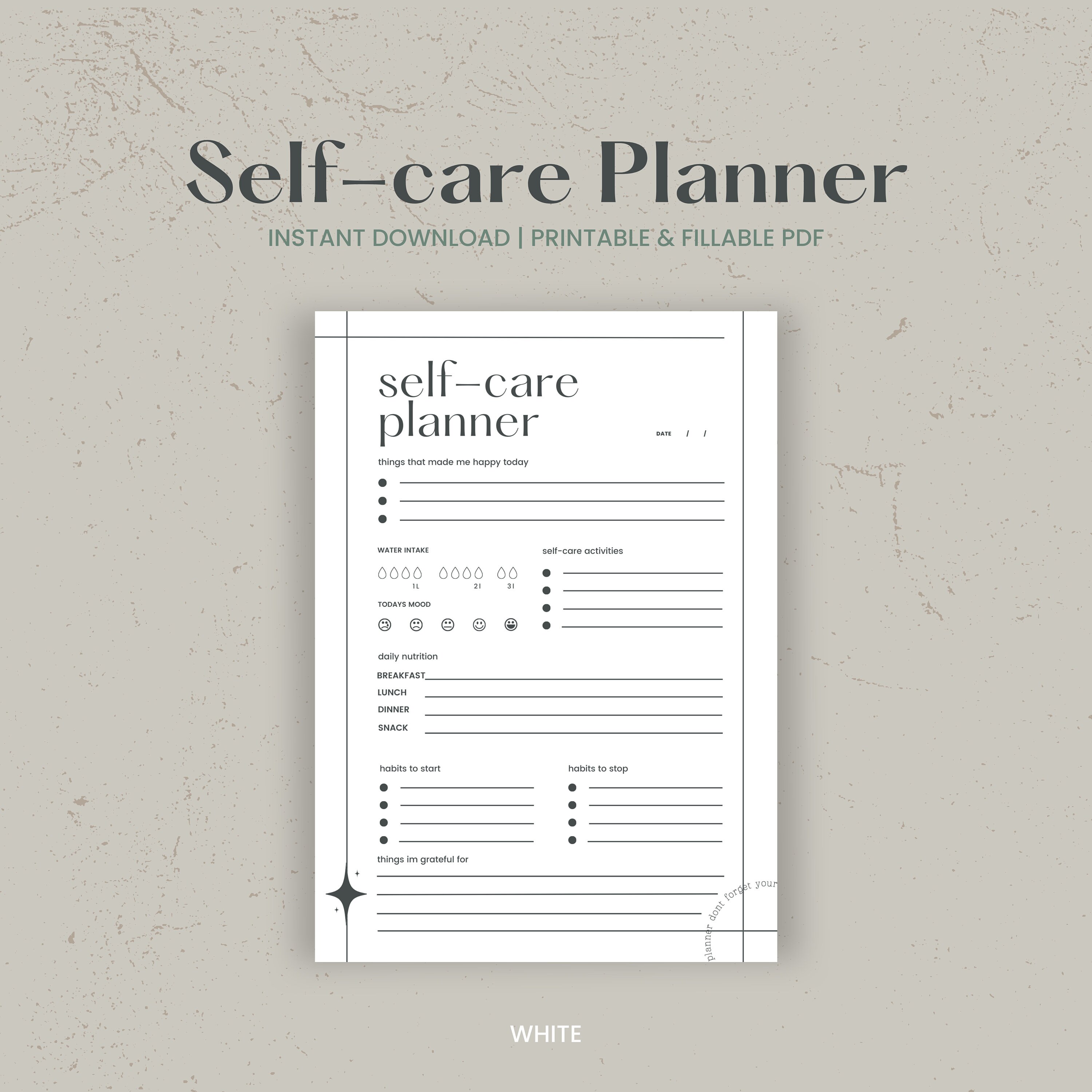 Self Care Planner Printable, Self-care Journal, Daily Planner, Wellness ...