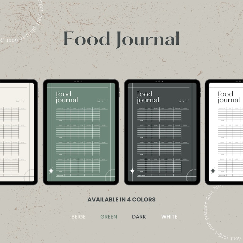 Daily Food Diary Journal, Fitness Digital Planner Template for ...